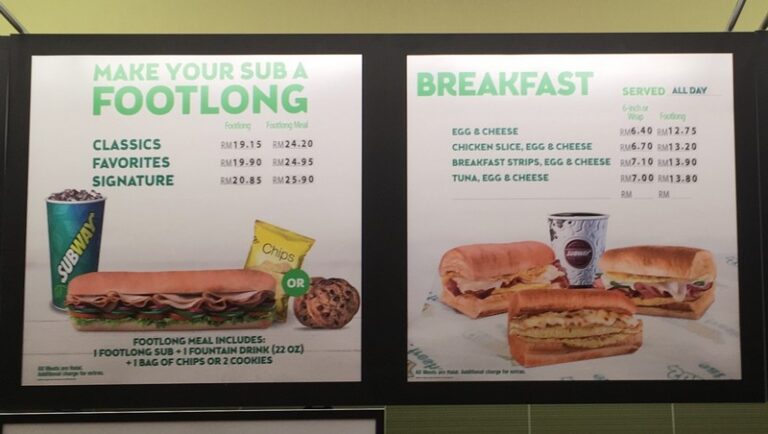SUBWAY Menu (including prices) in Miri City, Bintang Megamall - Miri ...