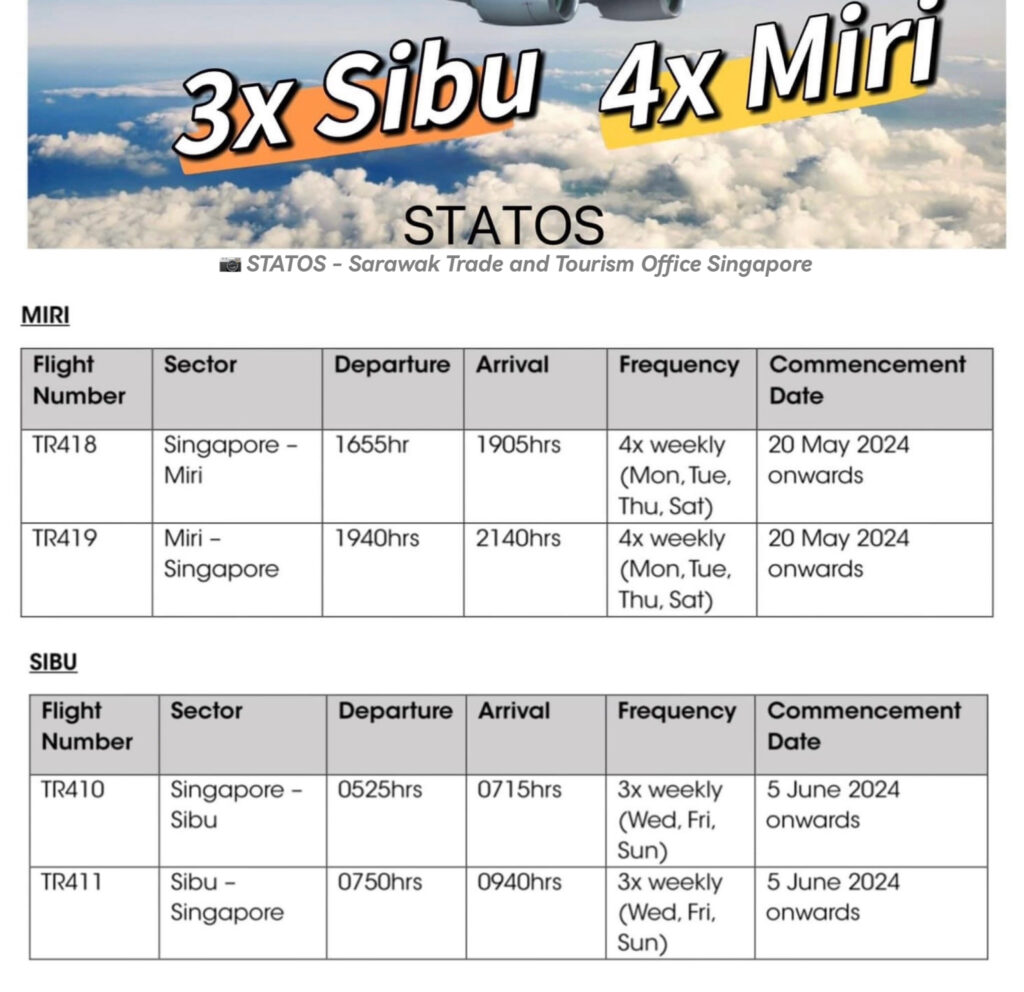 Scoot Direct Flights Singapore to Miri & Sibu - Miri City Sharing