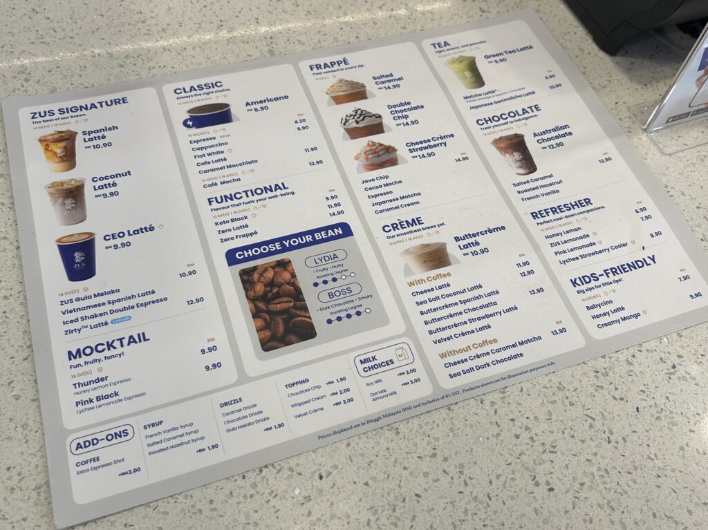 ZUS Coffee Miri Menu Preview - Miri City Sharing